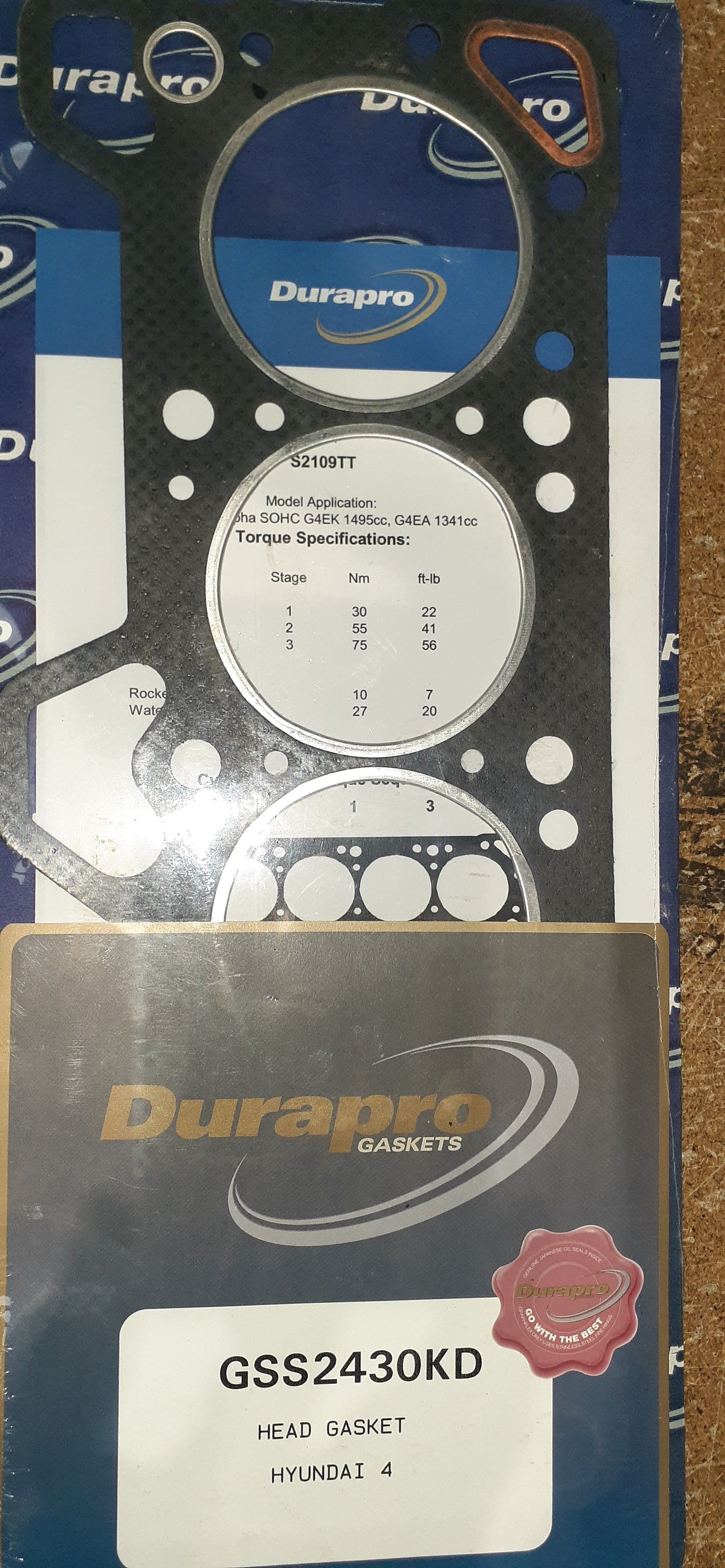 DURAPRO GSS2430KD HEAD GASKET HYUNDAI G4EA GETZ TB DISCONTINUED USE GS